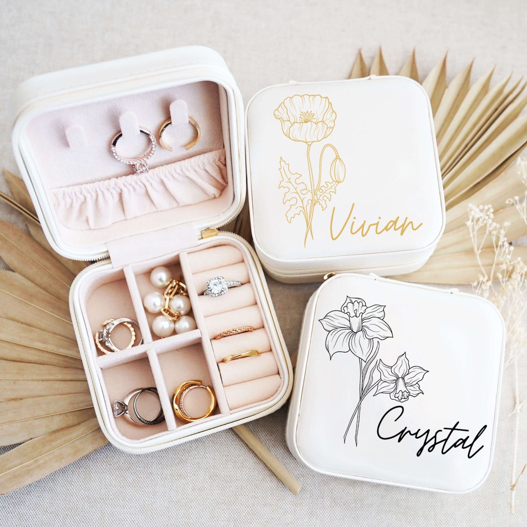 Personalized Flower Jewelry Box, Custom Name Jewelry Box With Birth ...