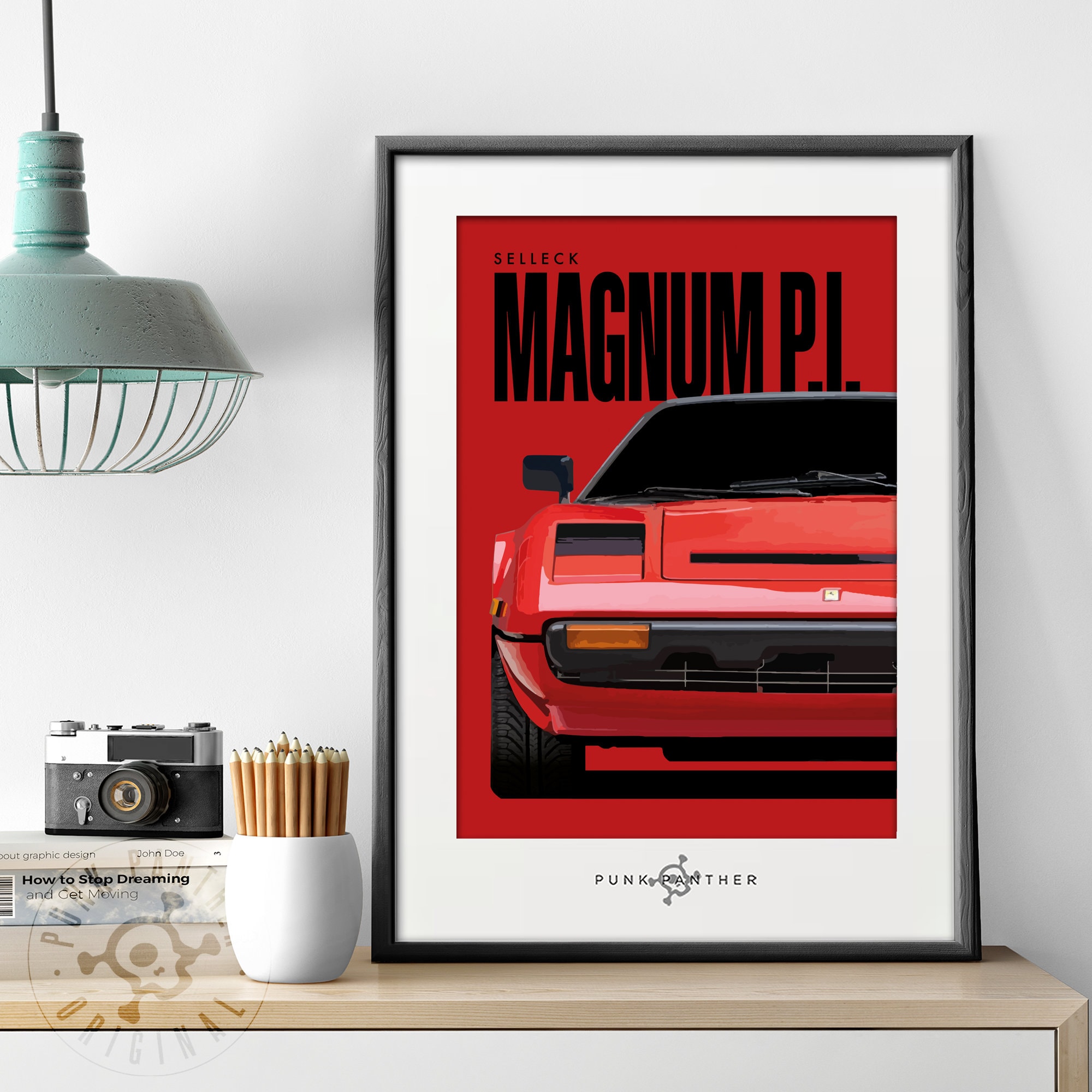 Magnum P.I. Tom Selleck Ferrari 308 GTS Poster Print, Unique Wall Art ...