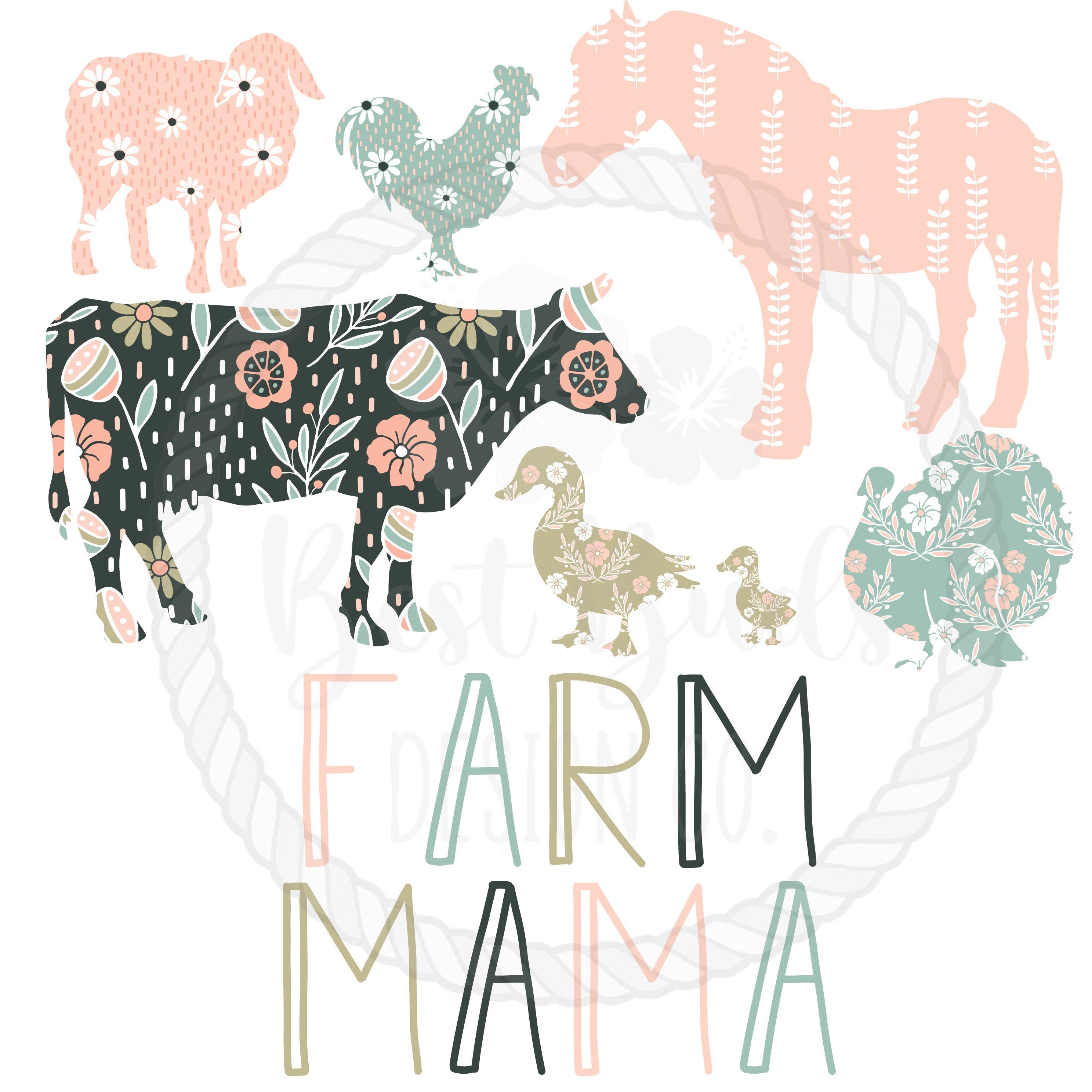 Farm Mama With Farm Animals Floral PNG Design - Etsy