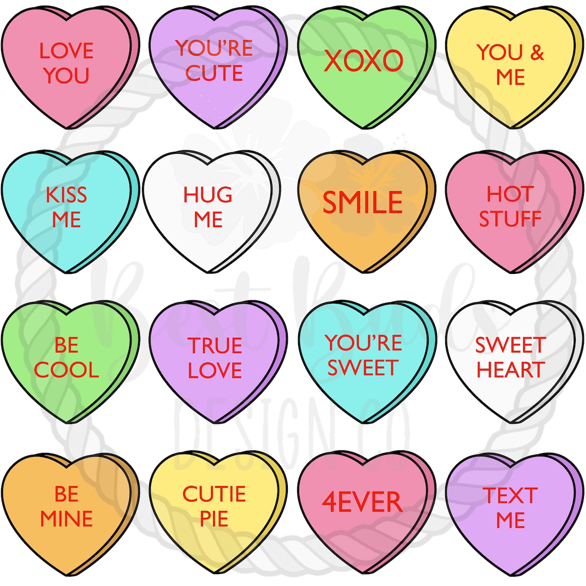 Candy Hearts With Nice Sayings PNG Design - Etsy