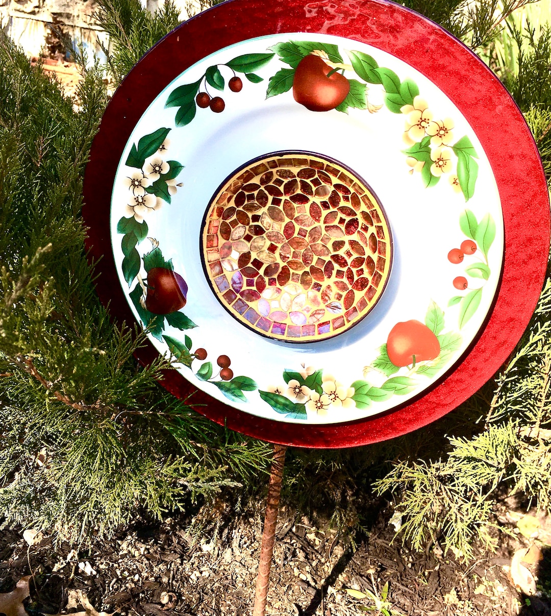 Glass Garden Plate Flower, Yard Art, Hand Painted Garden Art, Sun ...