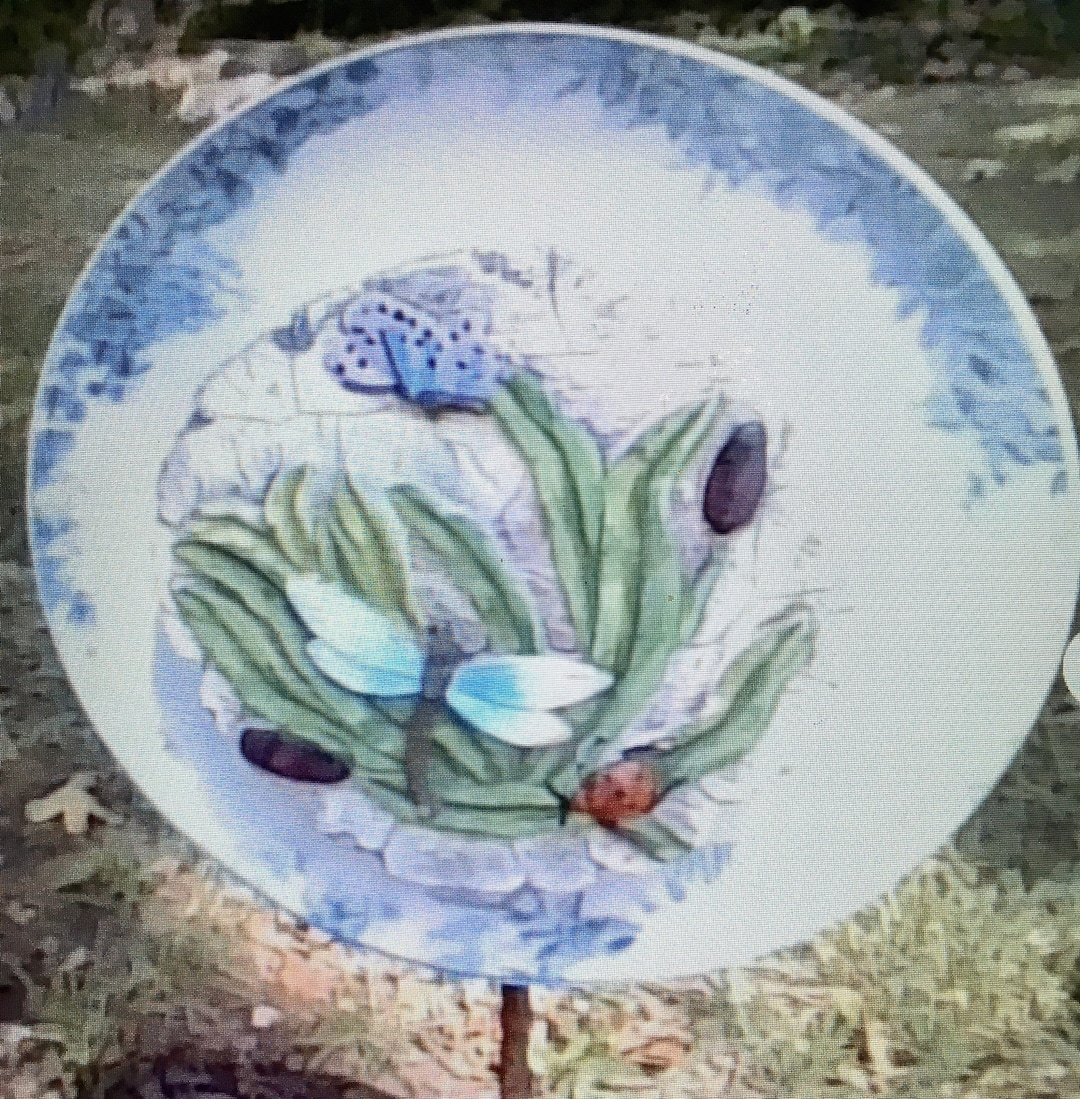 Glass Garden Plate Flower, Yard Art, Handpainted Garden Art, Sun Catcher, Upcycled Vintage Glass ...