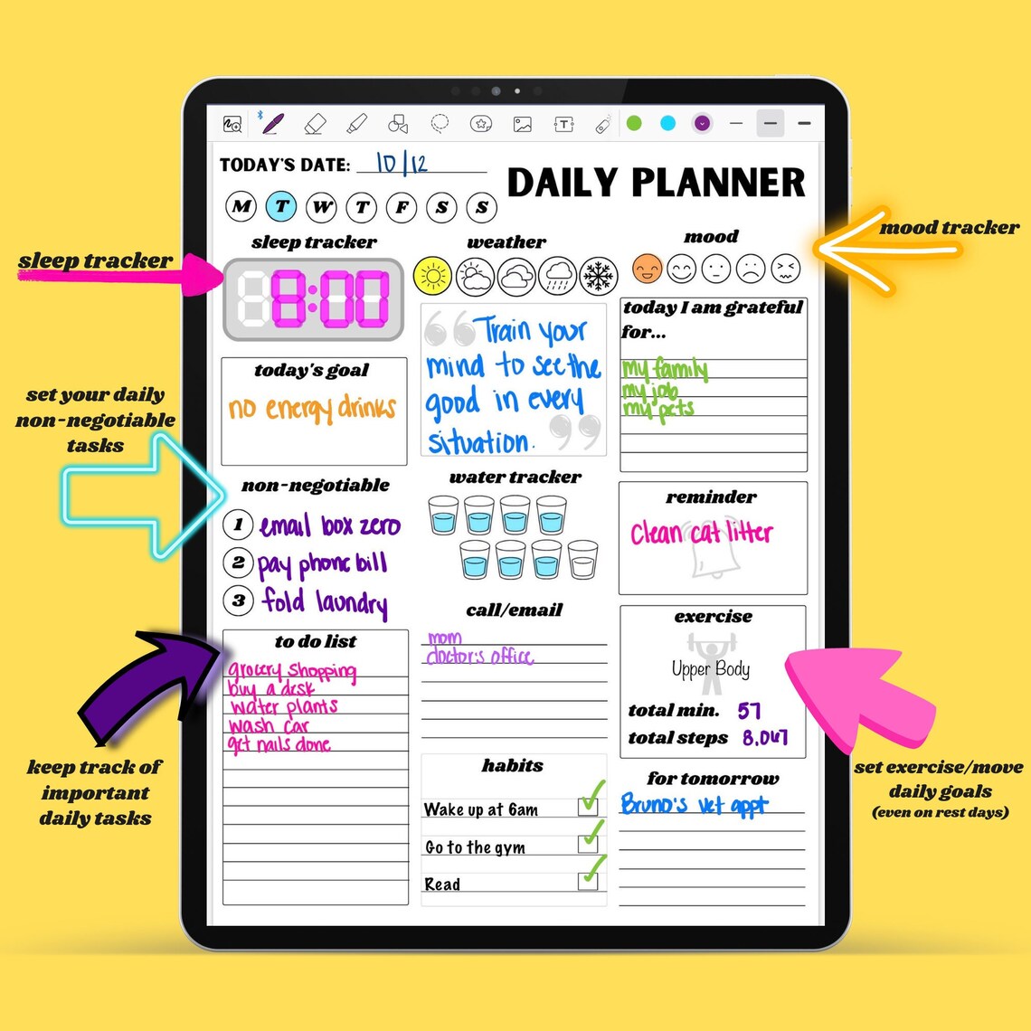Digital Daily Planner for Goodnotes, Notability, Etc. on iPad | Undated ...