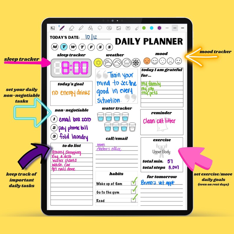Digital Daily Planner for Goodnotes, Notability, Etc. on iPad | Undated ...