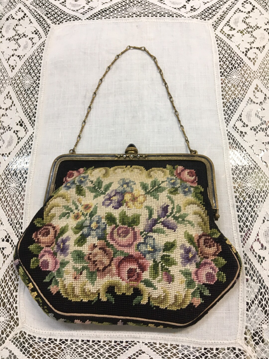 Vintage Petit Point Embroidered Evening Bag. - Etsy