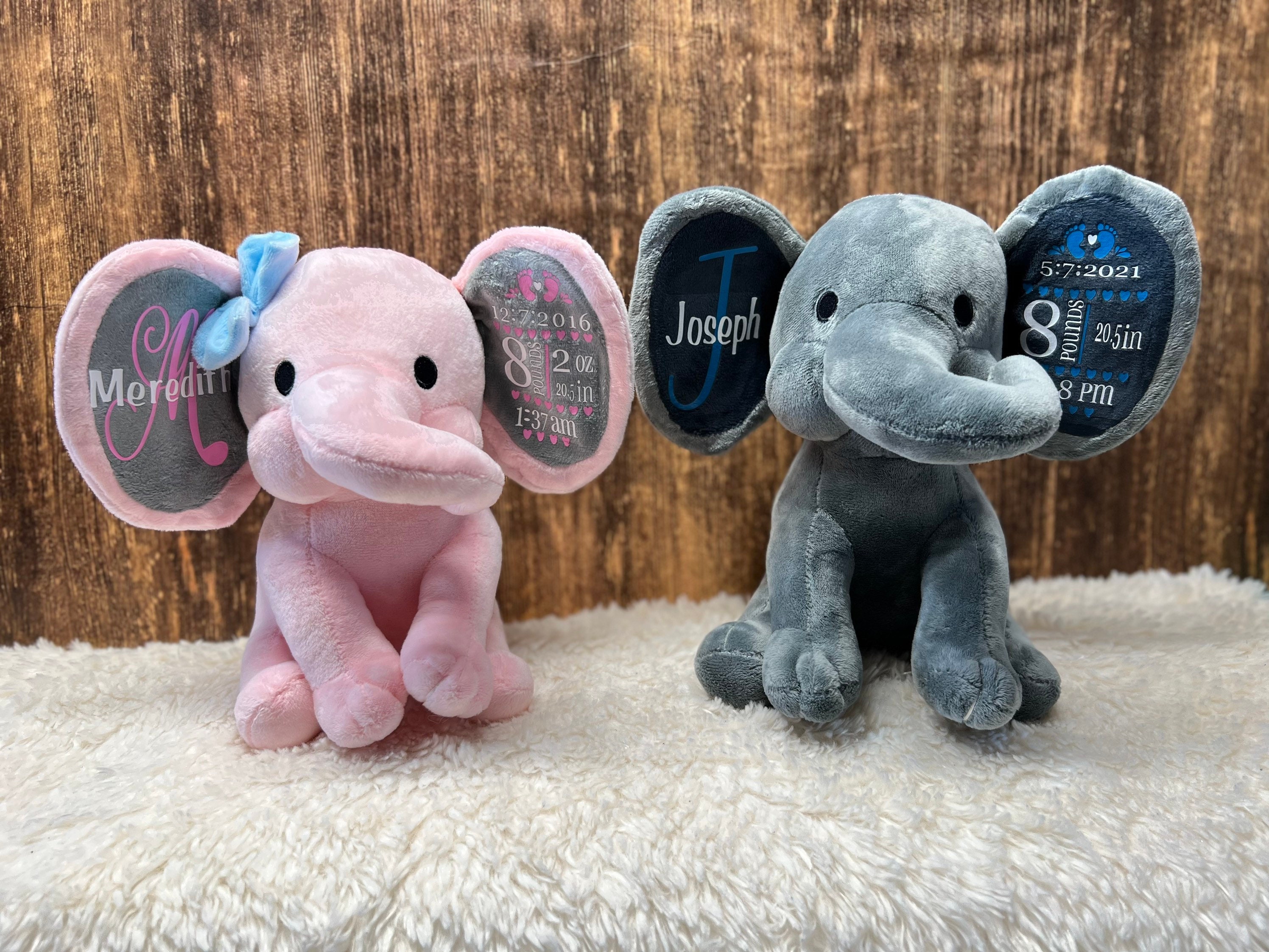 Birth Announcement Elephant, Birth Keepsake, Newborn Stuffed Elephant ...