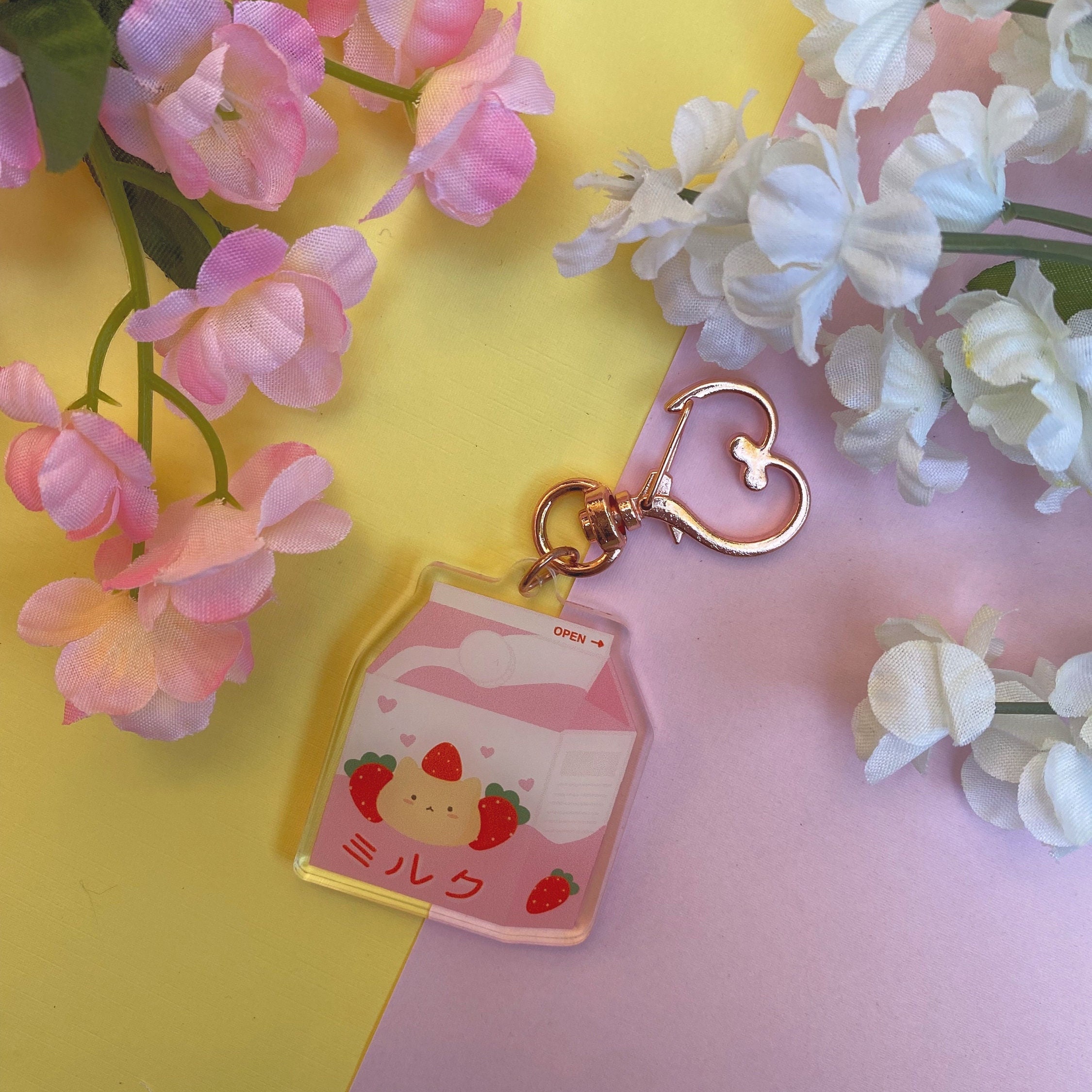 Cute Strawberry Milk Carton Cat Double Sided Acrylic Keychain 2in - Etsy