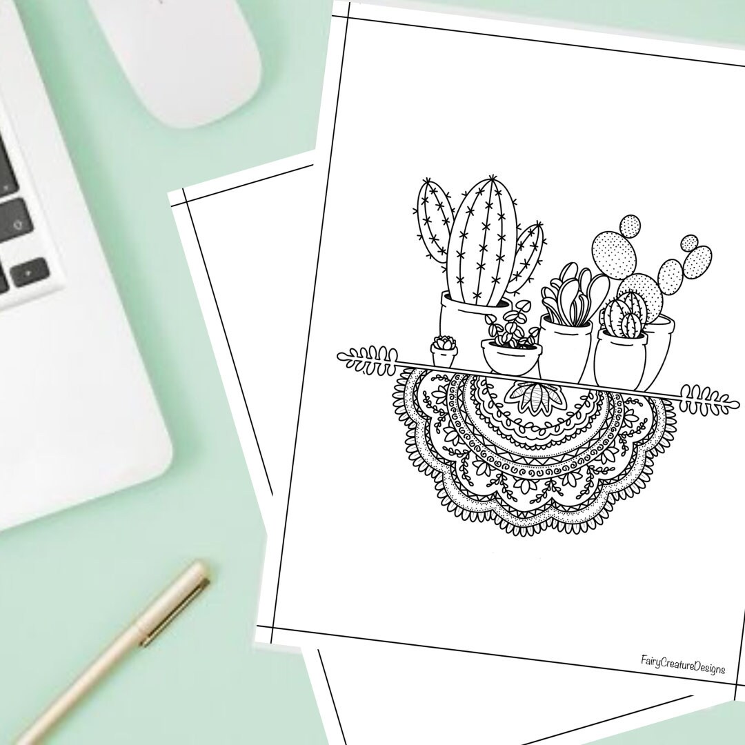 Cactus Mandala Coloring Page - Etsy