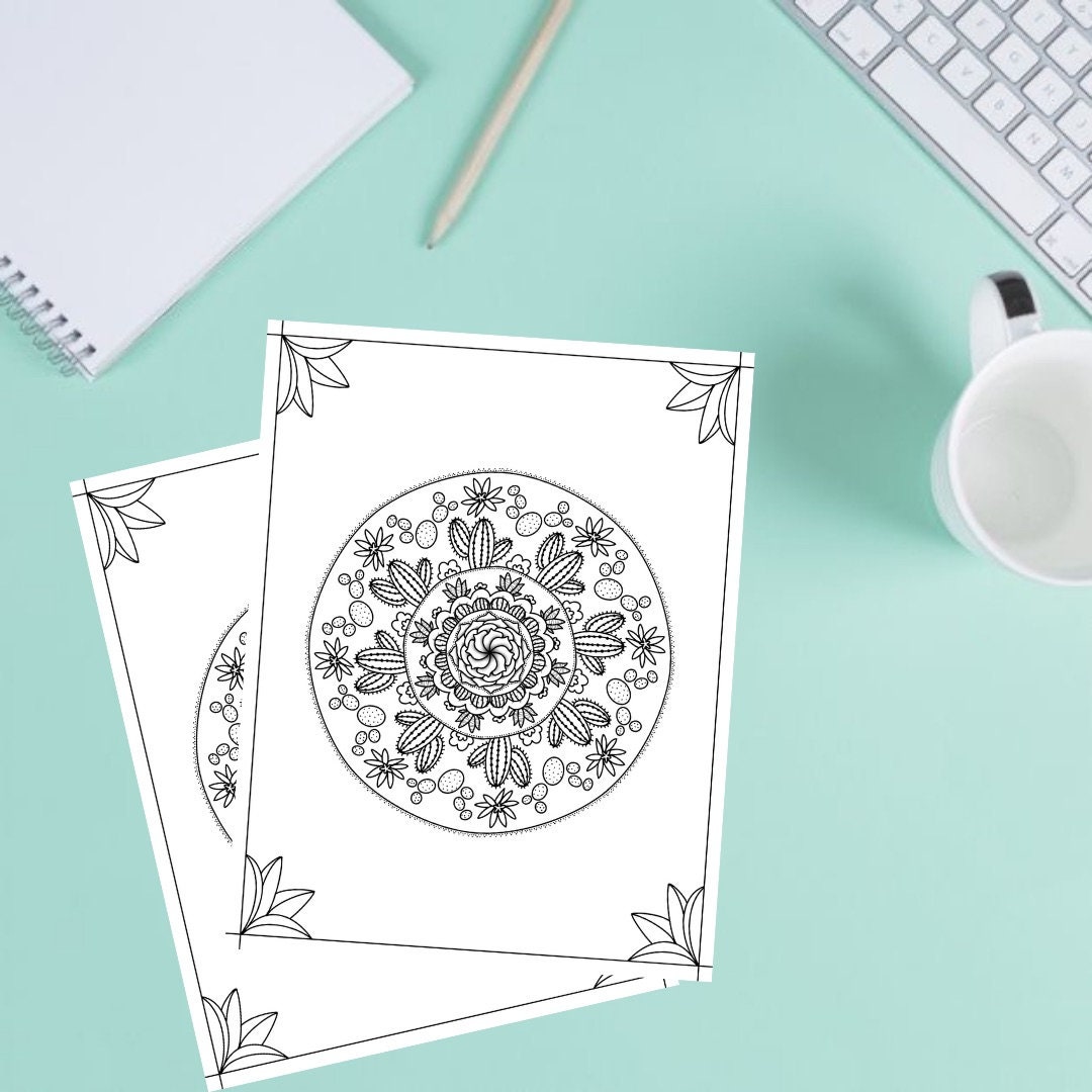 Cactus Mandala Coloring Page - Etsy