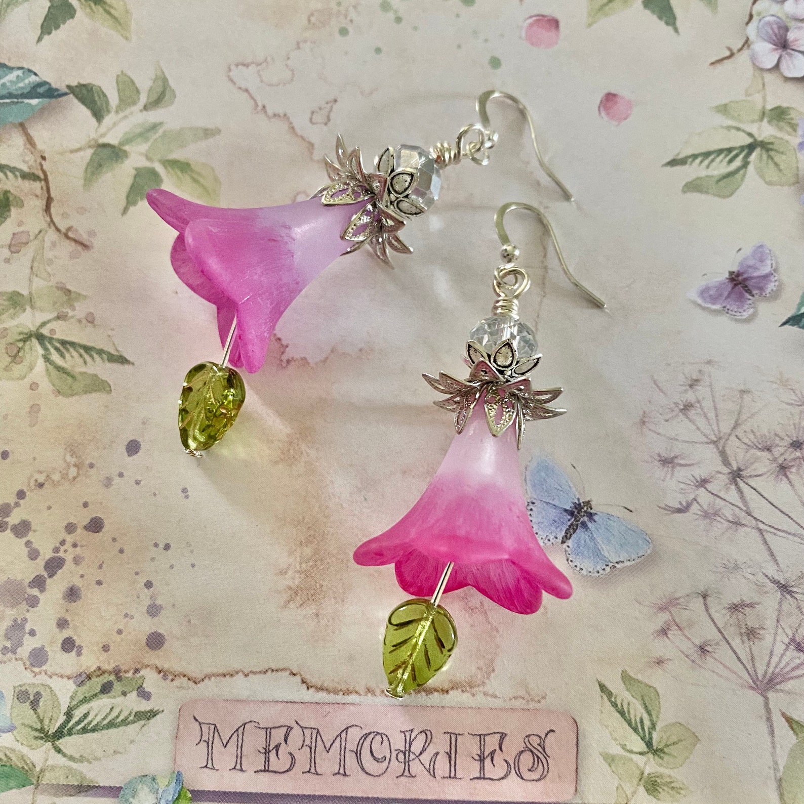 Fuchsia Flower Earrings, Green Leaf and Fuchsia Flower Earrings, Green ...
