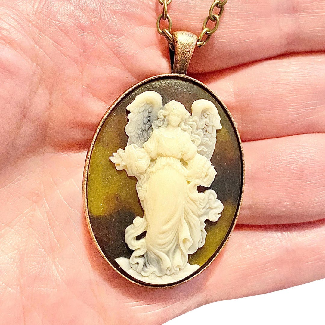 Victorian Angel Cameo Necklace, Vintage Style Angel Pendant, Gothic ...