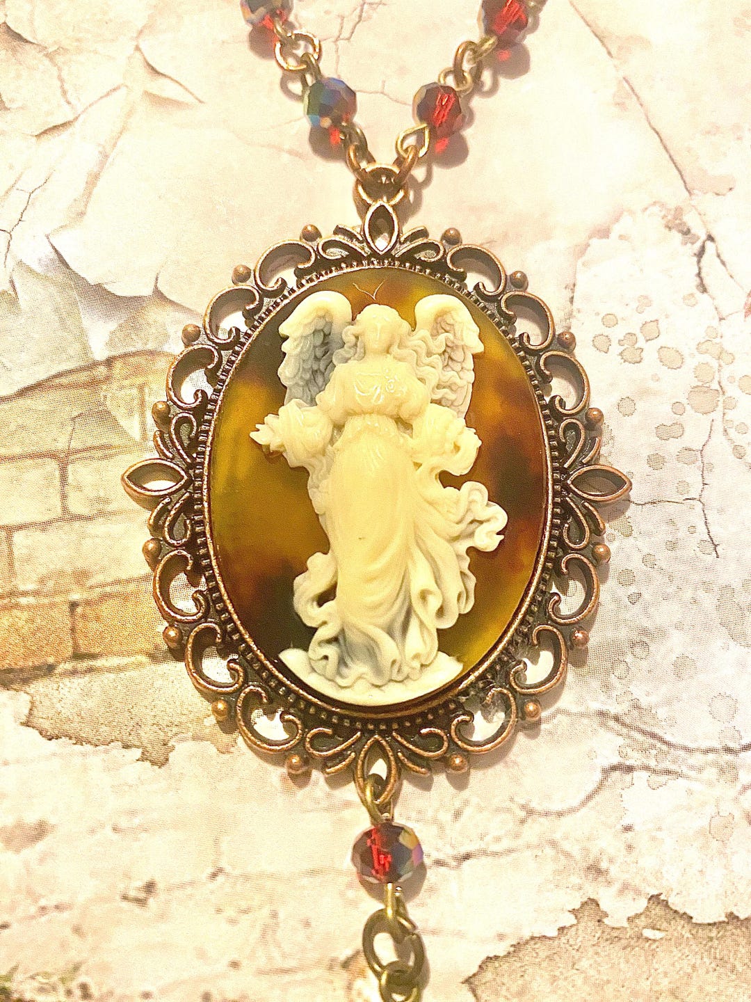 Art Nouveau Angel Cameo Necklace, Victorian Gothic Mourning Necklace ...
