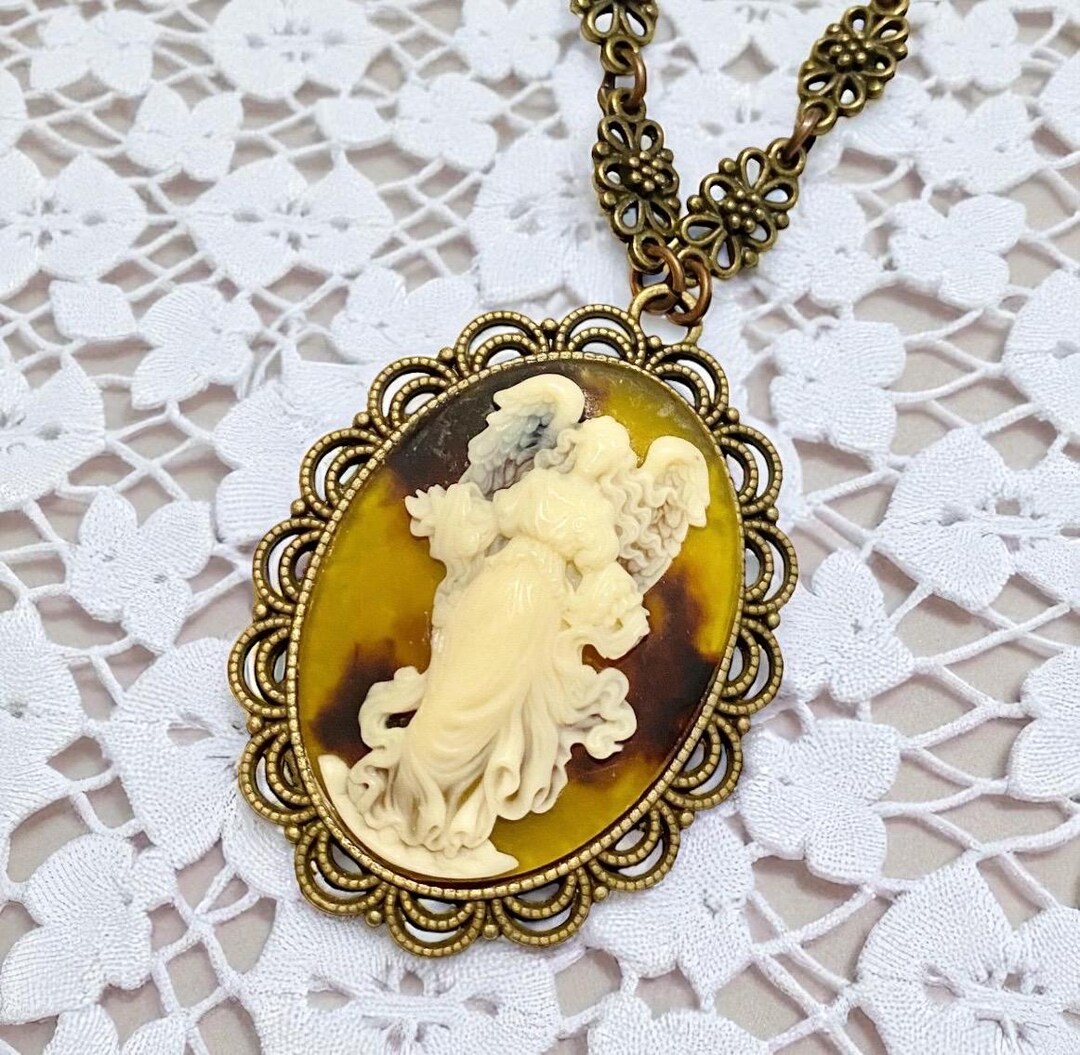 Vintage Style Ornate Cameo Necklace, Victorian Angel Cameo Necklace ...