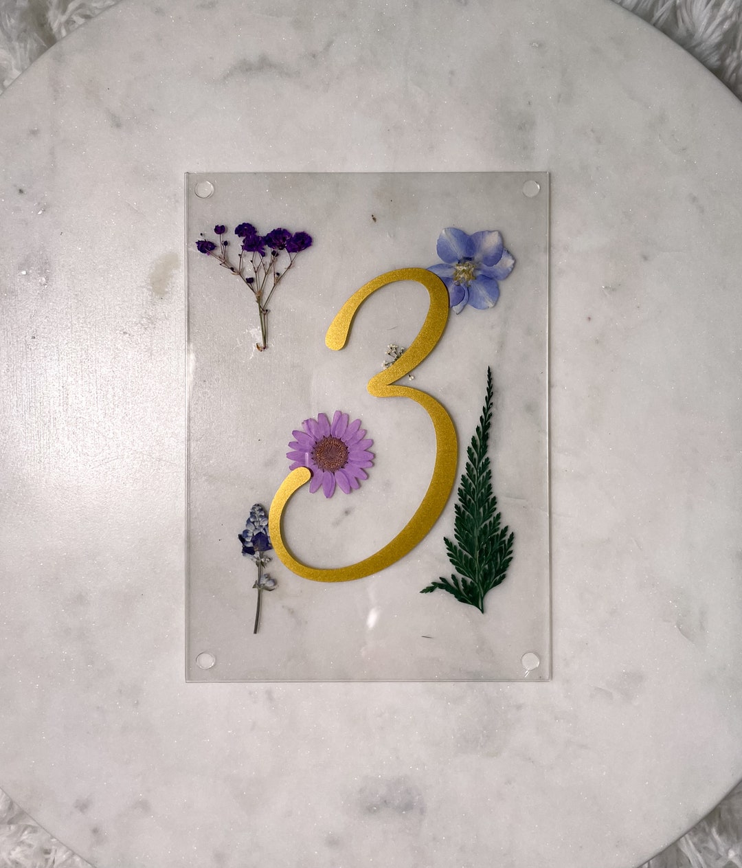 Blue and Purple Pressed Flowers Table Numbers | Acrylic Table Numbers ...