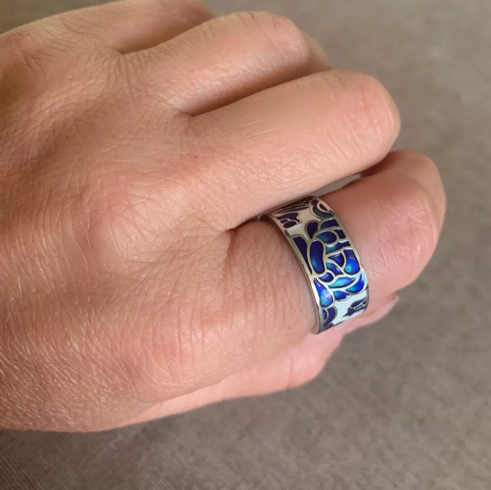 Blue Enamel Ring Flower Ring Colourful Enamel Ring Hand - Etsy