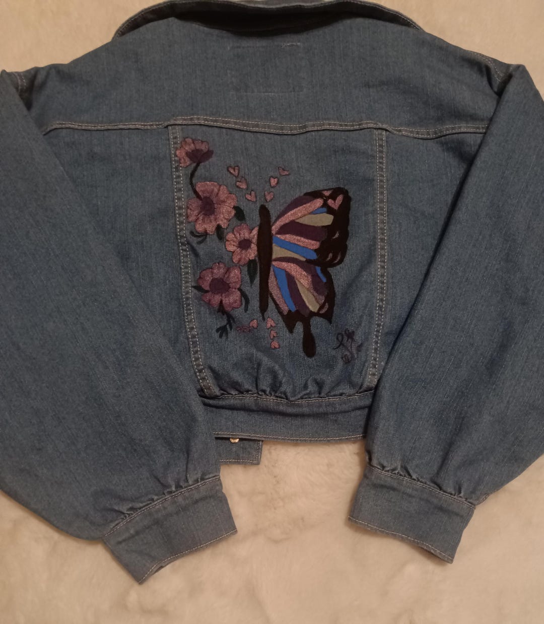Butterfly Handmade Denim Jacket, Cropped Jacket, Acrylic Art, Denim ...