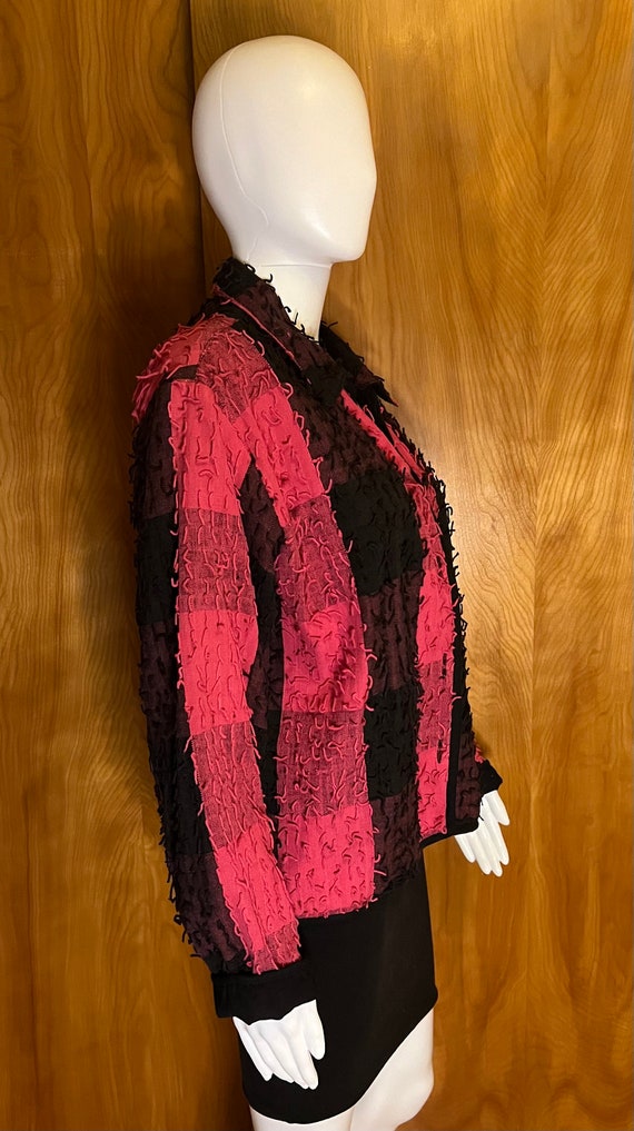 90s crazy string jacket in bright pink buffalo plaid … - Gem