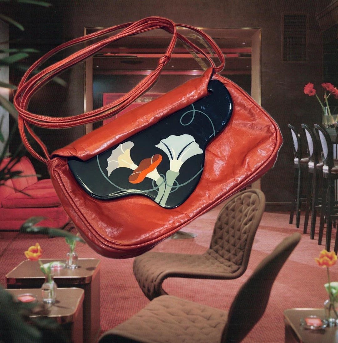 80’s RARE 1984 MOON BAGS Red Leather Hand Painted Floral Purse | 80s ...