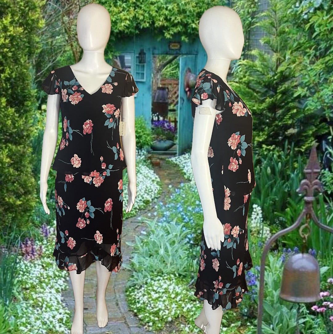 Y2K Gorgeous Evan-picone Floral Rayon 2 P/c Skirt and Top Set /dead ...