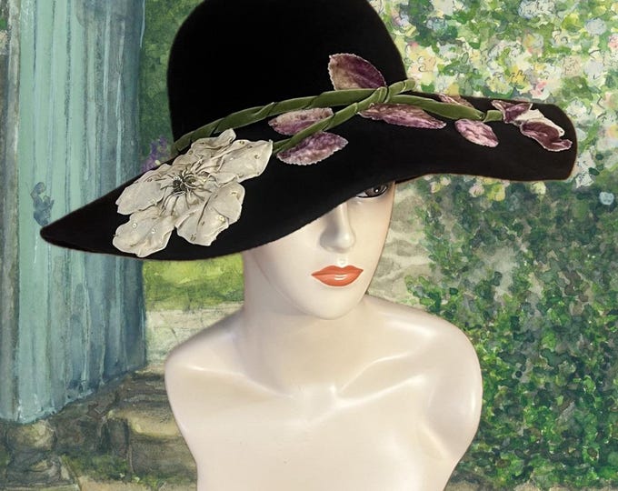 80s/90s Louise Green Throwback Wide Brim Hand Crafted Floral Vine Hat ...
