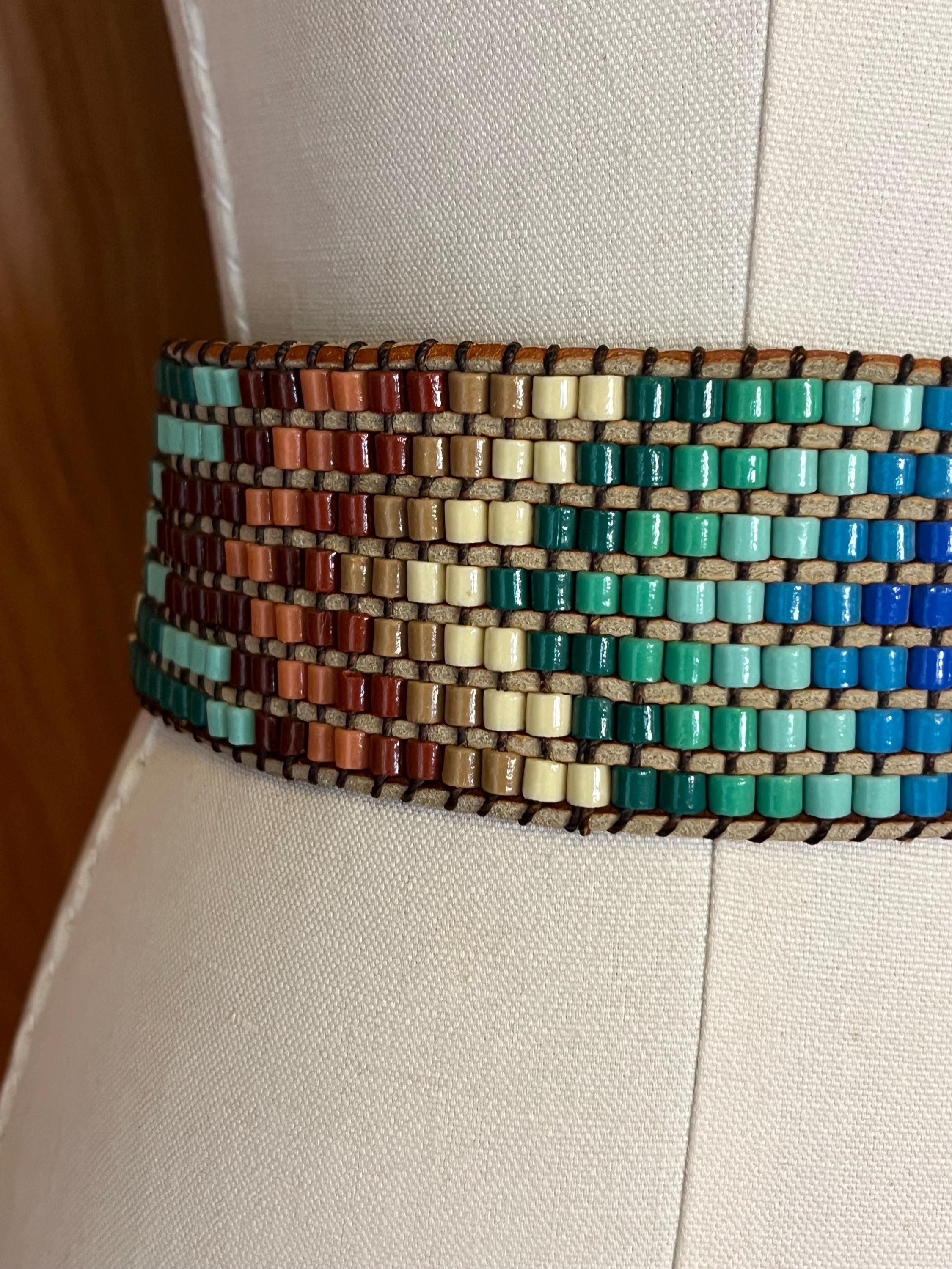 60s Handmade Ultimate Hippy Beaded Belt With Ankh Design and Rainbow ...