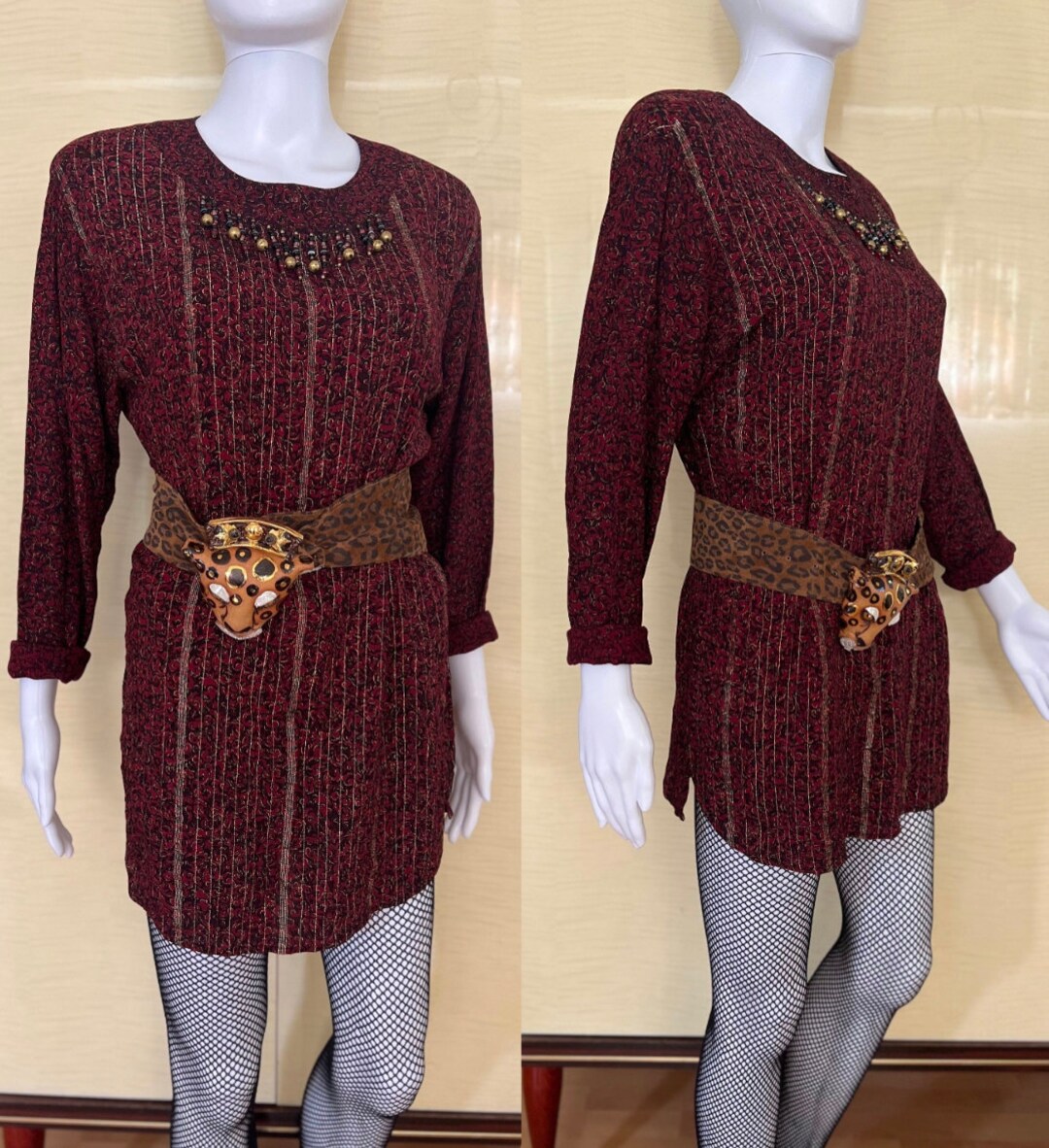 80’s 90’s Carol Little Tunic Dress With Lurex Stripes and Beads . the ...