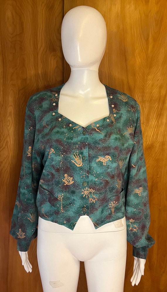 90s Native American symbols Rodeo queen Roper blouse!… - Gem