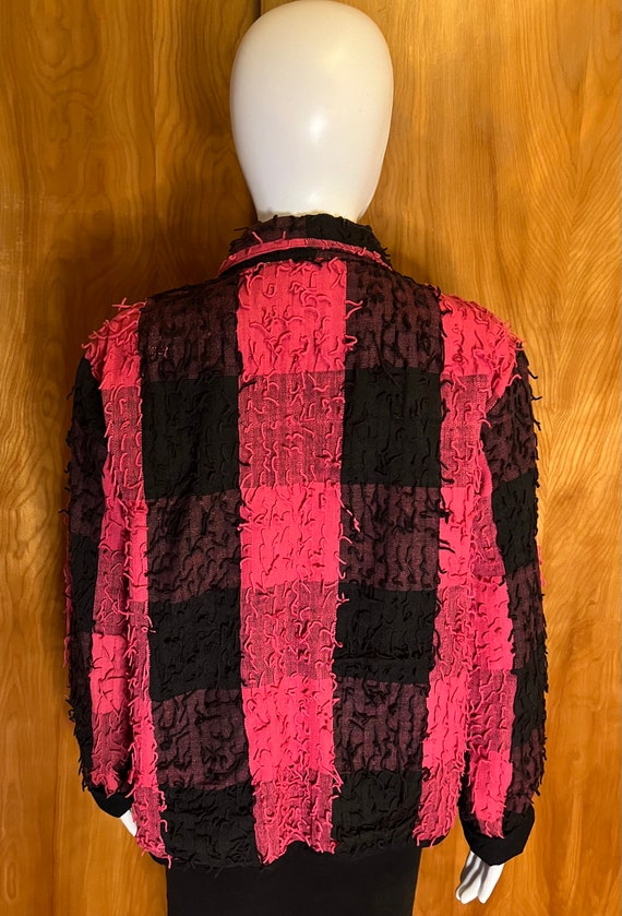 90s crazy string jacket in bright pink buffalo plaid … - Gem