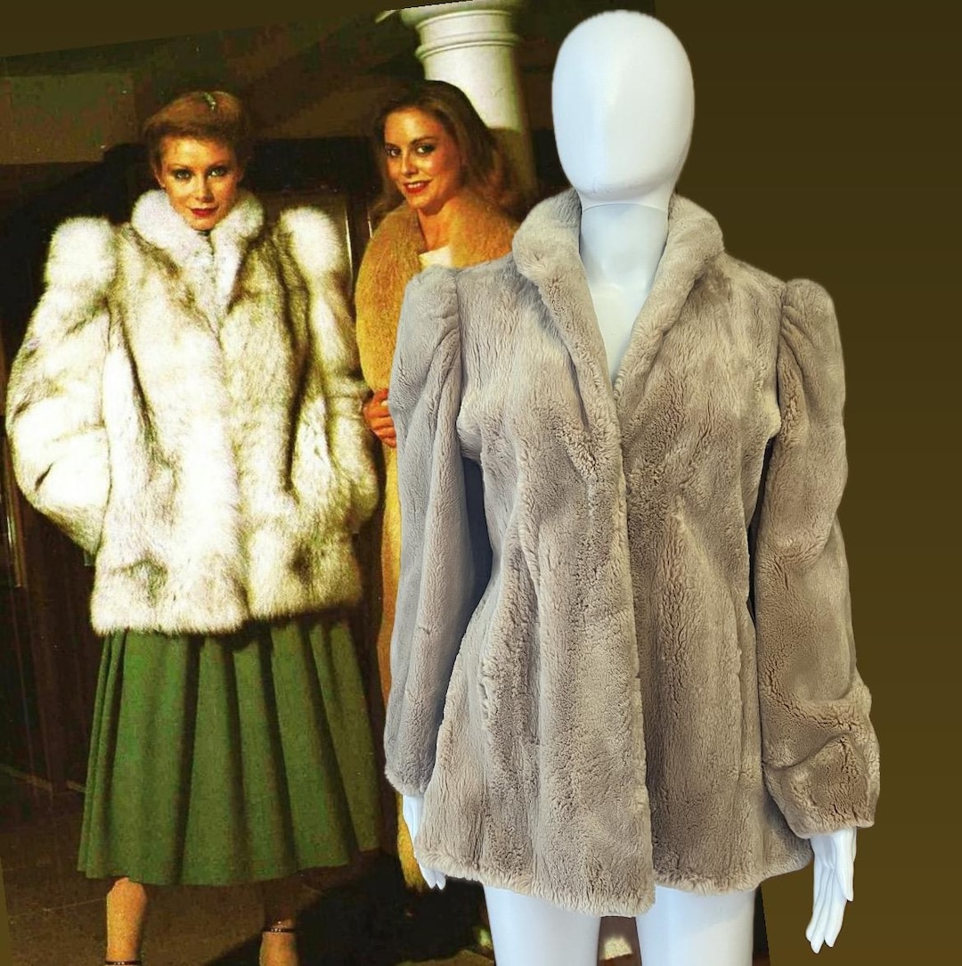 70s / 80s Mouton Lamb Fur Coat With Puff Sleeve and Elegant Silhouette ...