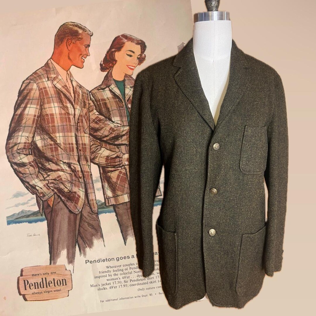 60s Virgin Wool Pendleton Patch Pocket Planer With Gold Buttons ...