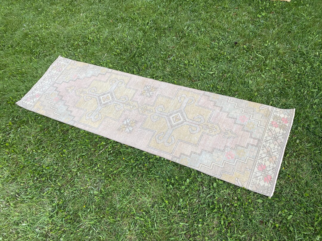 3x9 Runner Rug, Vintage Rug Runner, Pink Oushak Runner, 9 Ft Runner ...