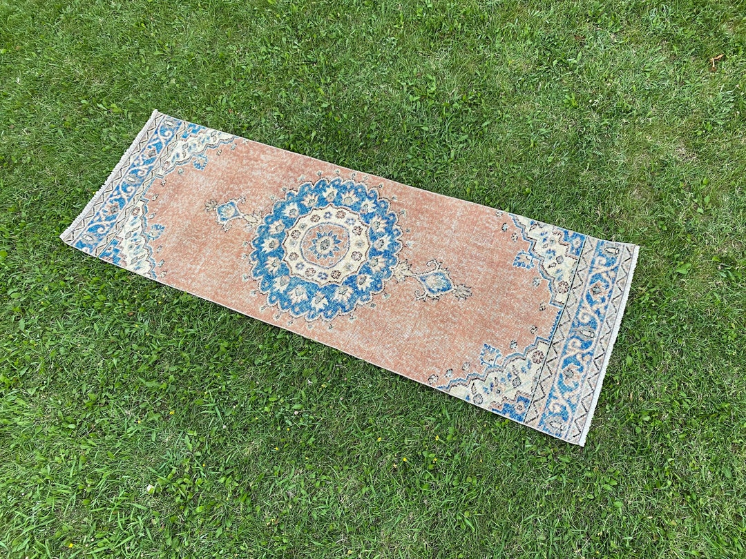 2x7 Runner Rug, Red Turkish Runner, Blue Vintage Runner for Kitchen ...