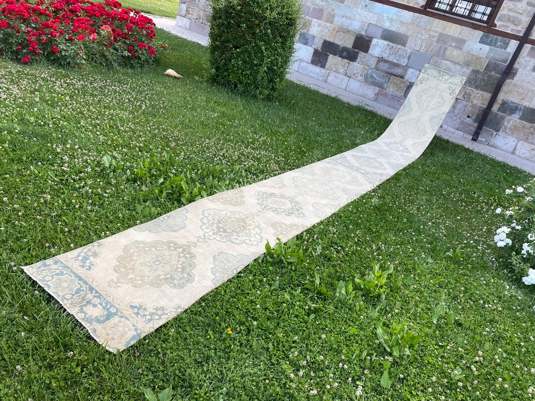 Turkish Stair Runner, Extra Long Runner Rug, Green Oushak Runner ...