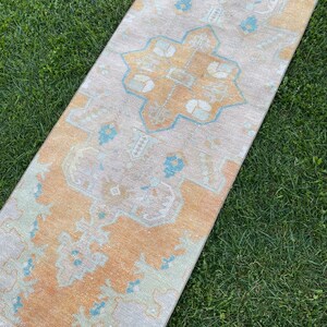 3x8 Oushak Runner, Pastel Persian Rug, Vintage Runner Orange, Turkish ...