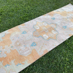 3x8 Oushak Runner, Pastel Persian Rug, Vintage Runner Orange, Turkish ...
