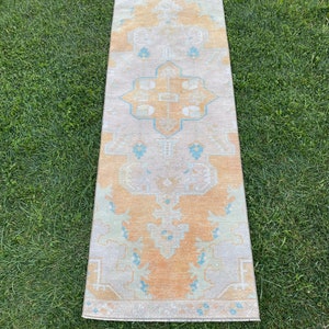 3x8 Oushak Runner, Pastel Persian Rug, Vintage Runner Orange, Turkish ...
