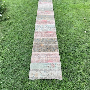 Extra Long Runner Rug, Pink Oushak Runner, 18 Feet Runner Rug, Vintage ...