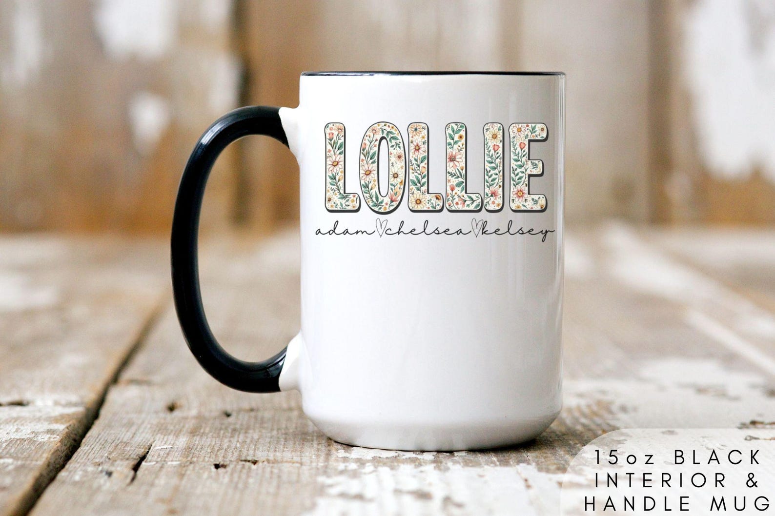 Lollie Mug With Kids Names, Personalized Lollie Wildflowers Mug ...