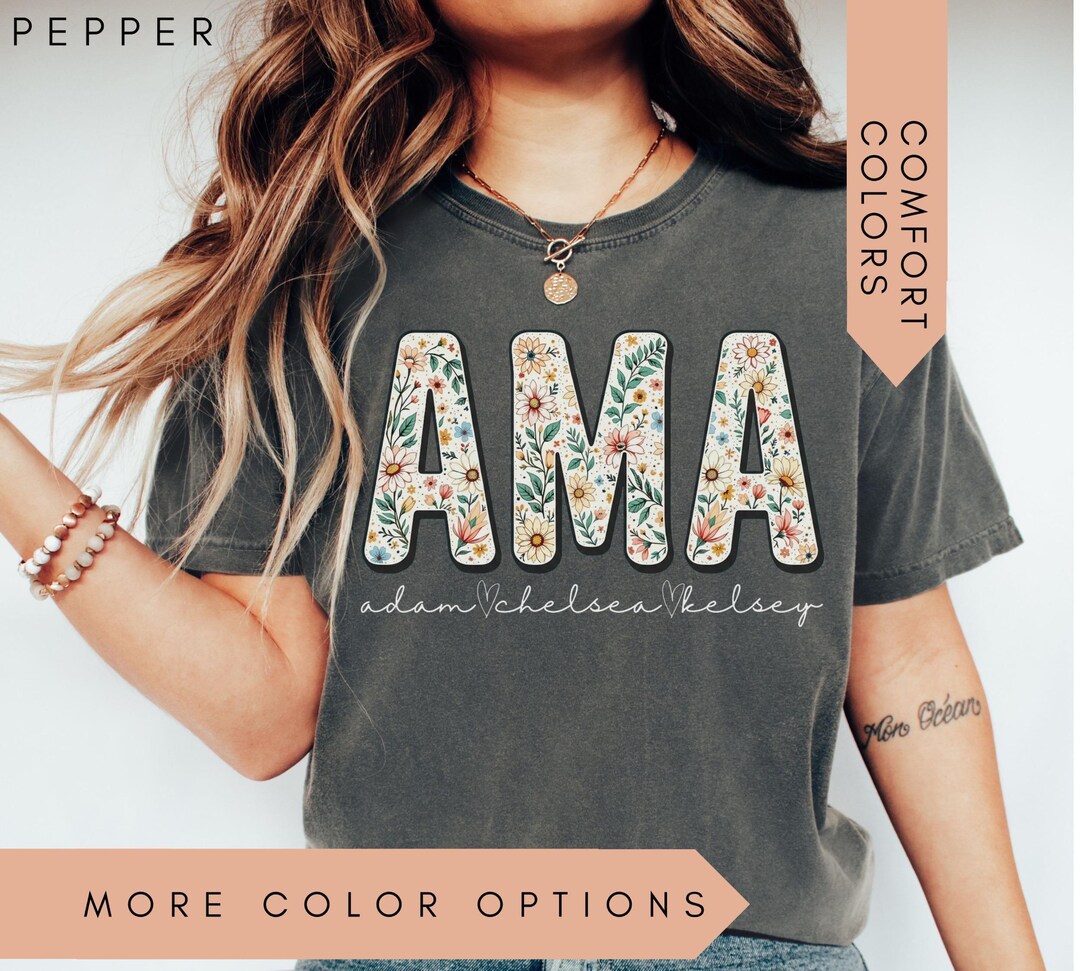 Ama Shirt With Kids Names, Personalized Ama Wildflowers Shirt, Kids ...