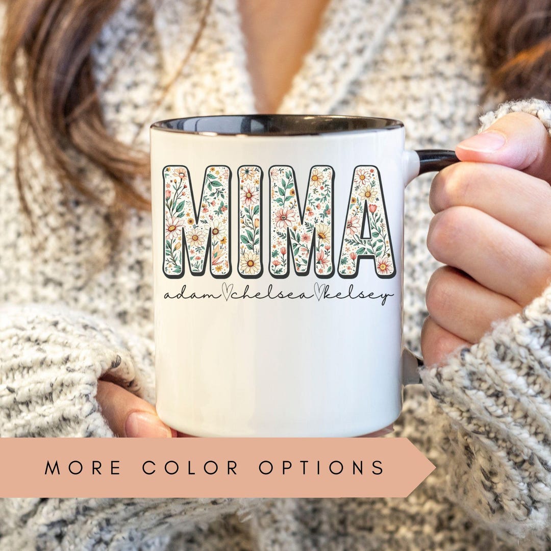 Mima Mug With Grandkids Names, Personalized Mima Wildflowers Mug ...