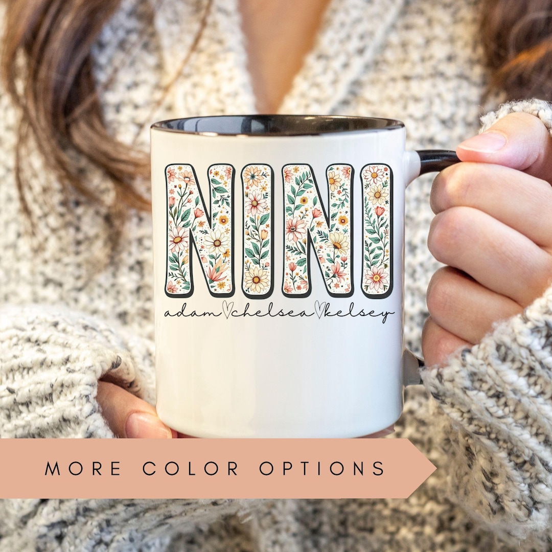 Nini Mug With Grandkids Names, Personalized Nini Wildflowers Mug ...