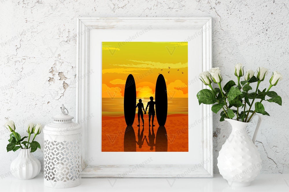 SUP Poster Stand up Paddle Board Print SUP Couple Poster Gift SUP Wall ...