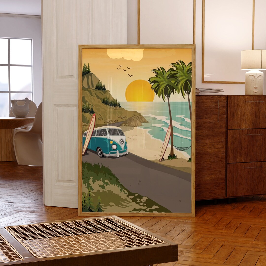 Surf Print VW Bus Campervan Split Screen Poster Volkswagen Van Life ...