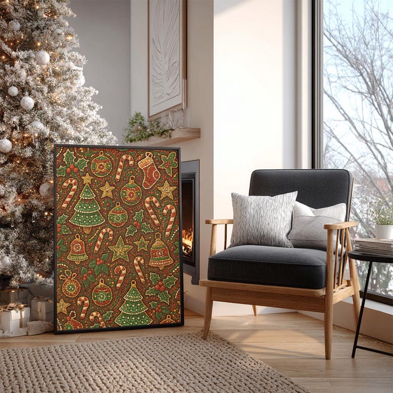 Printable Christmas Wall Art Aboriginal Style Dot Painting Holiday ...