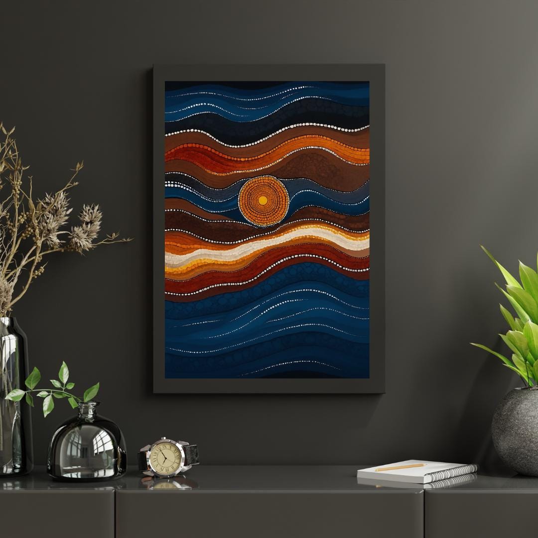 Indigenous Aboriginal Fine Art Print 16x24 | Ocean Sunset Abstract ...