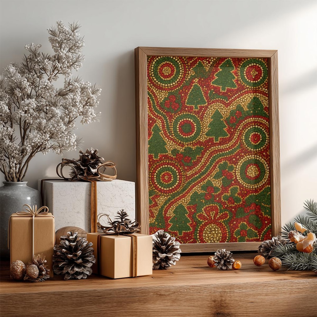 Digital Aboriginal Christmas Art Print Pine Tree Dot Painting ...
