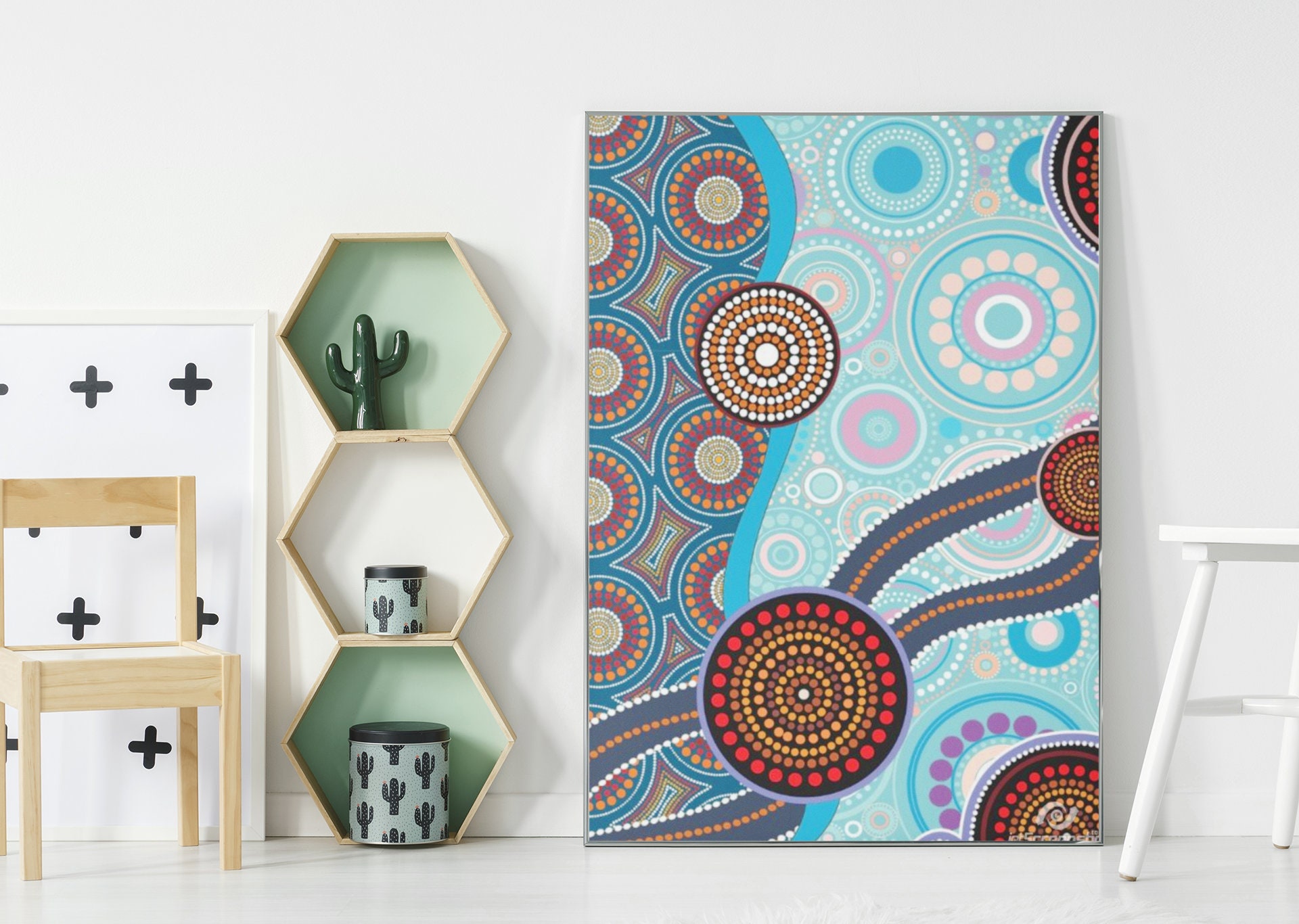 Blue Aboriginal Dot Wall Art Indigenous Australian Print Tranquil Dot ...