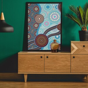 Blue Aboriginal Dot Wall Art Indigenous Australian Print Tranquil Dot ...
