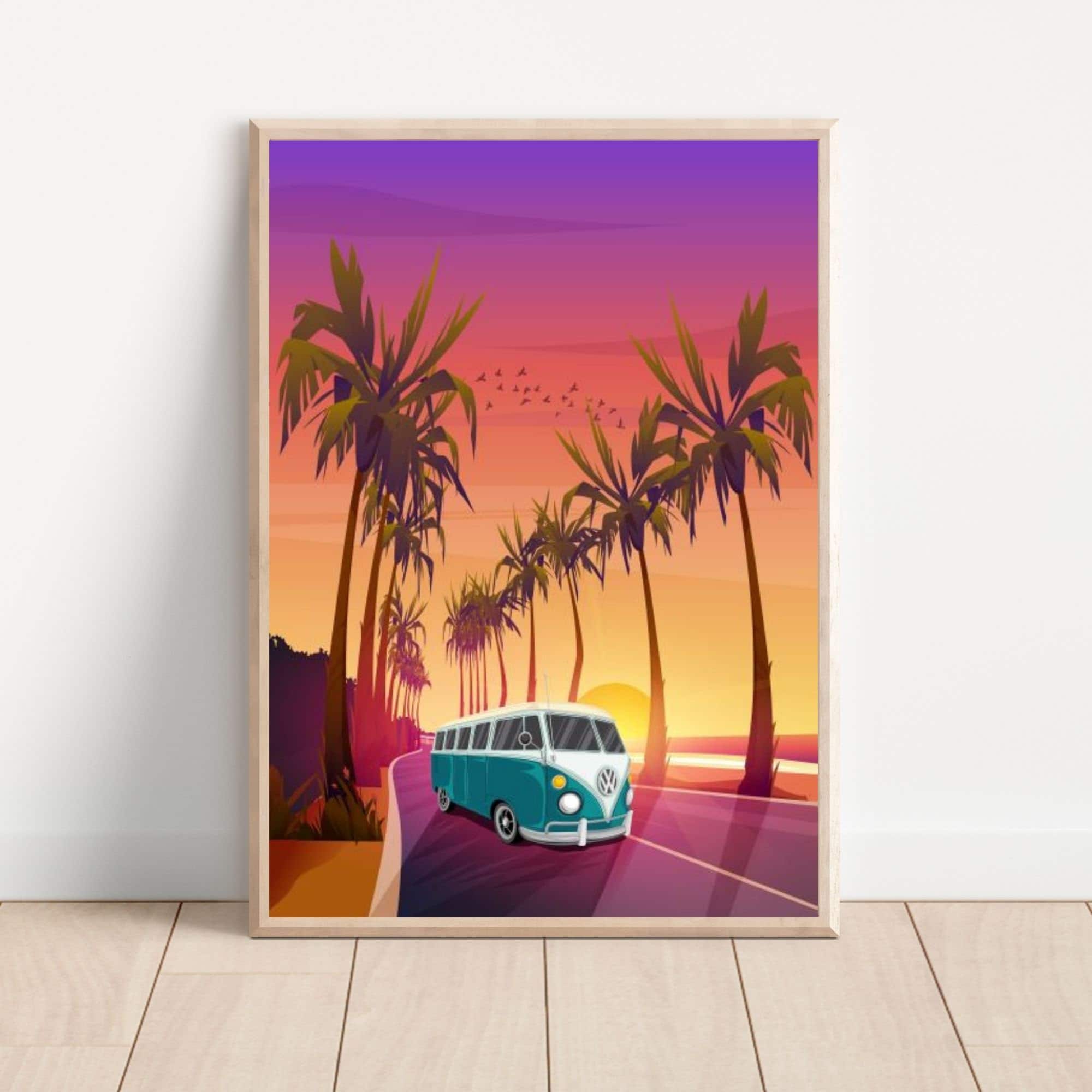 Retro Campervan Print Surf Poster Volkswagen Bus Van Life Art Surfer ...