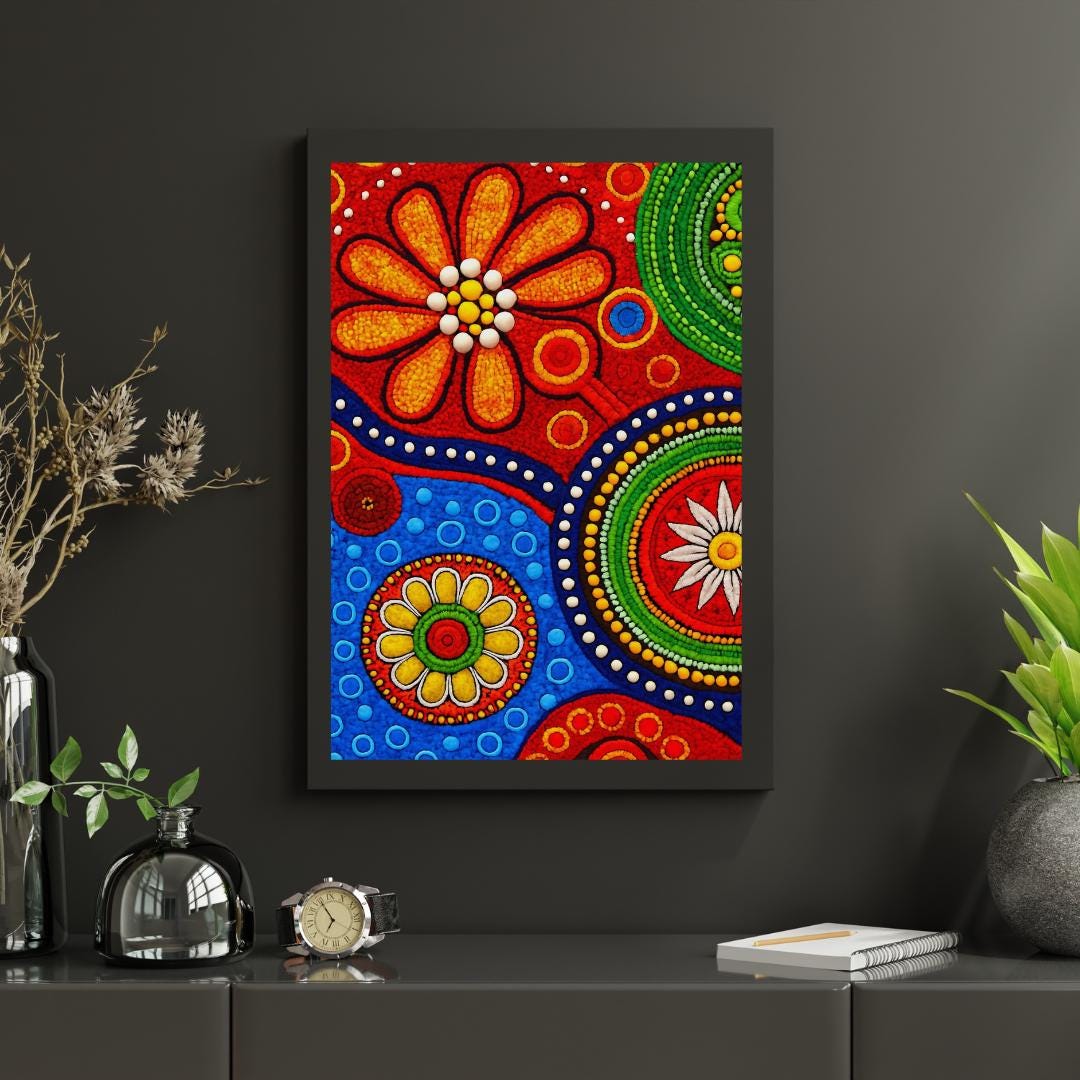 Vibrant Aboriginal-inspired Floral Art Print | 16x24 Wall Art | Vivid ...
